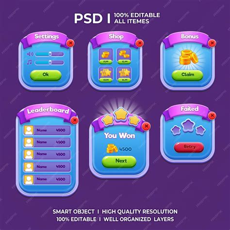 Premium Psd Game Ui Kit 2d Game Ui User Interface Casual Game Ui Ui Kit Ui Art Cartoon Game Ui