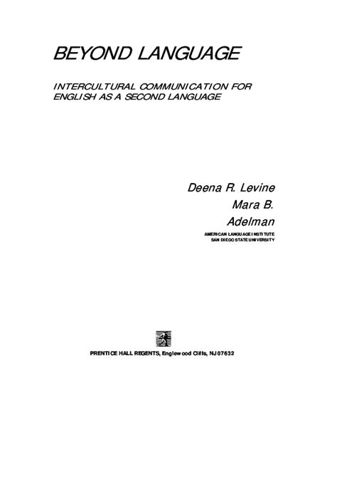 Pdf Beyond Language Intercultural Communication For English As A Second Language