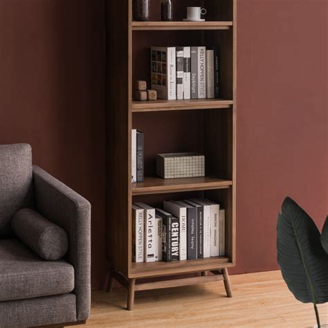 进口全实木书架柚木家具北欧风简约现代落地多层置物架省空间学生 虎窝淘