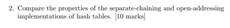 Solved 2 Compare The Properties Of The Separate Chaining
