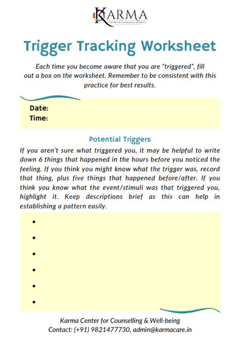 Trigger Tracking Worksheet Karma Care