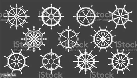 화이트 빈티지 스티어링 휠 컬렉션 선박 요트 복고풍 휠 기호 해상 방향타 아이콘입니다 해양 디자인 요소 벡터 일러스트 레이 션 골동품에 대한 스톡 벡터 아트 및 기타 이미지