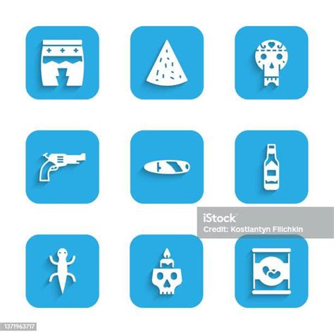 시가 두개골 콩 타바스코 소스 도마뱀 리볼버 건 멕시코 Huehuetl 아이콘에 불타는 촛불을 설정합니다 벡터 공포 무서움에 대한 스톡 벡터 아트 및 기타 이미지 Istock