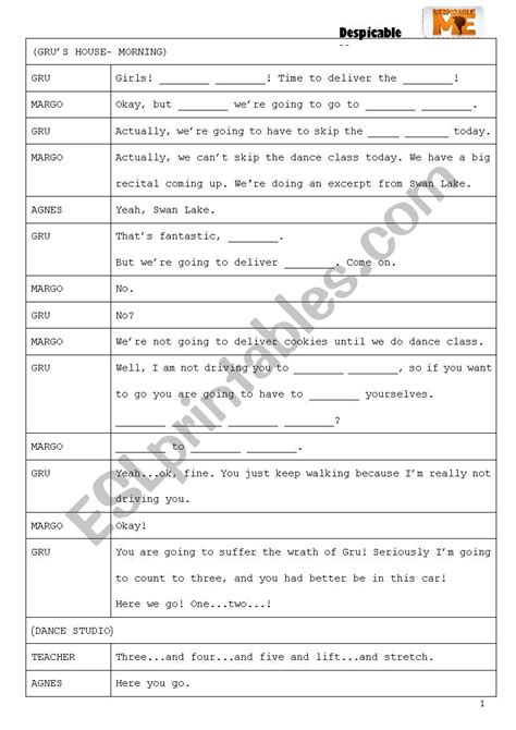 Despicable Me Script Workeet Part 2 Esl Worksheet By Ameato