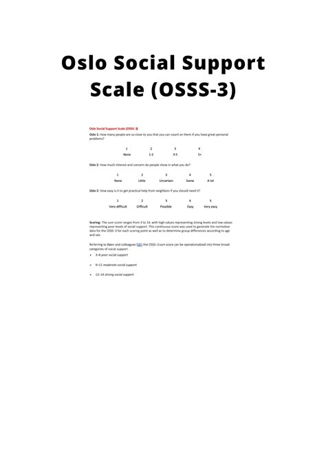 Oslo Social Support Scale Osss 3 Overview Iasc Mhpss Mande Framework Mov Toolkit The Mhpss