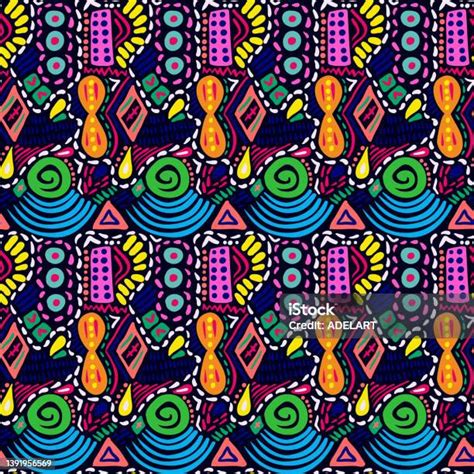 민족 패턴 부족 낙서 장식품 손으로 그린 효과 그림입니다 패브릭 디자인 인테리어 요소 배경 화면 종이 배경 및 인쇄 된 제품을위한 원활한 아즈텍 텍스처 0명에 대한 스톡