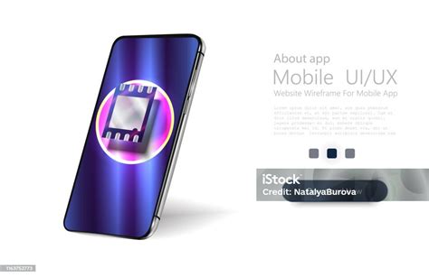 Esim 카드 칩 기호 임베디드 Esim 컨셉 새로운 이동 통신 기술 미래 투영 시뮬레이션 카드 벡터 일러스트레이션 휴대전화에