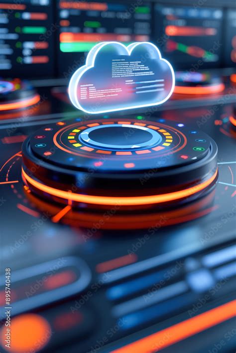 A Vibrant 3d Illustration Of A Futuristic Cloud Computing Control Panel