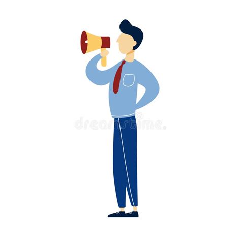Male Promoter In Business Clothes Standing With Megaphone Stock Vector