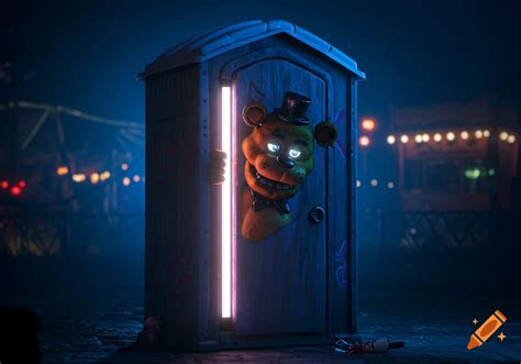 A Creepy Freddy Fazbear Peers Out From The Glowing Crack Of A Slightly