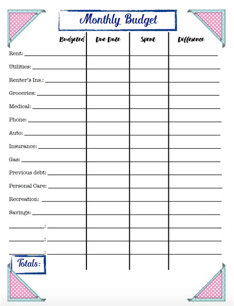 Printable Budget Worksheets Free
