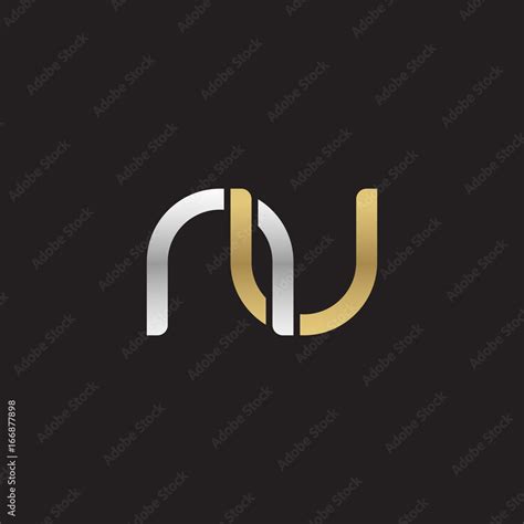 Initial Lowercase Letter Nu Linked Overlapping Circle Chain Shape Logo Silver Gold Colors On