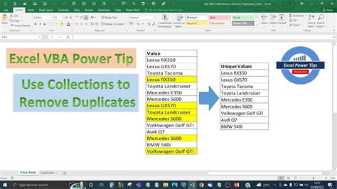excel power tip use vba collections to remove duplicates code included youtube