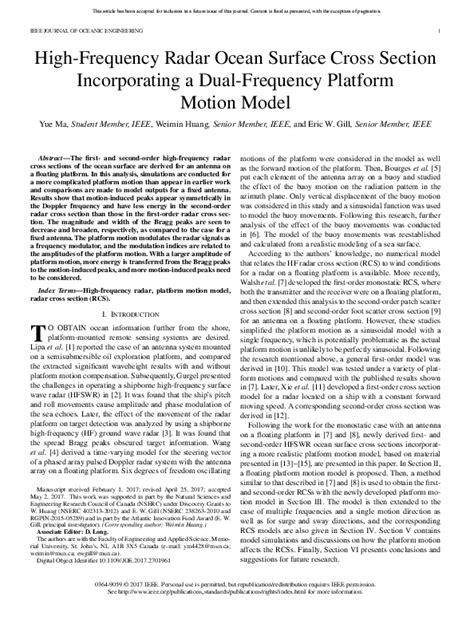 Pdf High Frequency Radar Ocean Surface Cross Section Incorporating A
