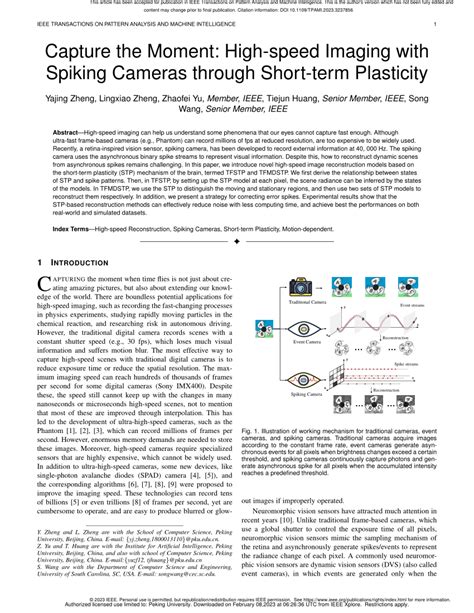 Pdf Capture The Moment High Speed Imaging With Spiking Cameras