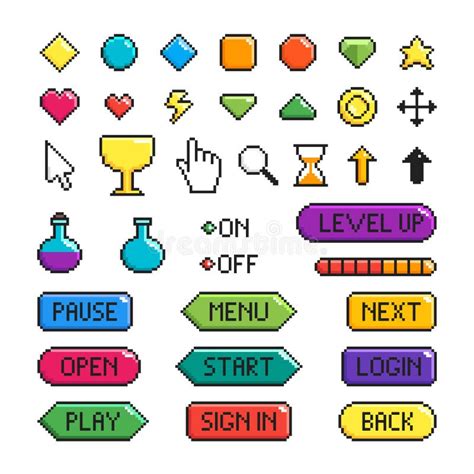 Cartoon Color Pixel Game Button Icon Set Vector Stock Vector Cartoon Color Pixel Game Button Icon Set Vector Stock Vector