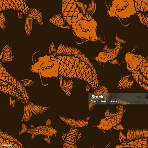 잉어 잉어와 매끄러운 패턴 인사말 카드 티셔츠 포스터디자인 요소 벡터 일러스트레이션 비단잉어에 대한 스톡 벡터 아트 및 기타 이미지 비단잉어 일러스트레이션 일본 문화
