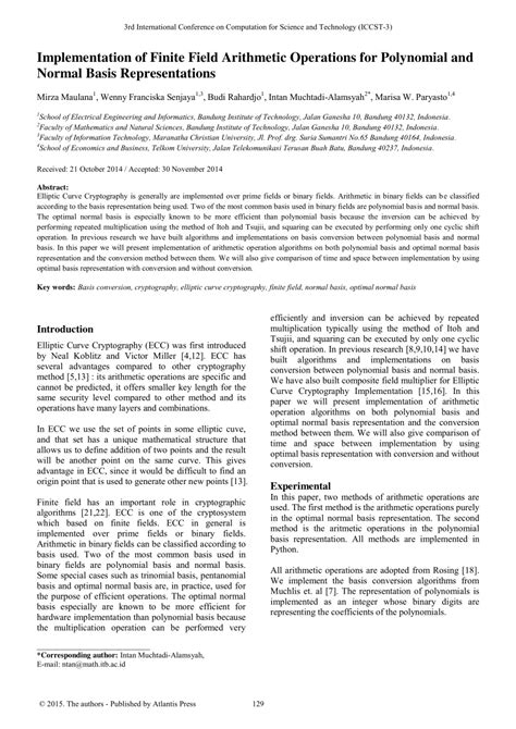 PDF Implementation Of Finite Field Arithmetic Operations For