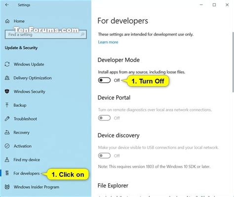turn on or off developer mode in windows 10 tutorials