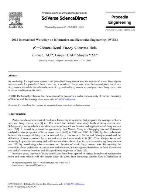 pdf r −generalized fuzzy convex sets