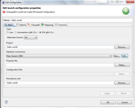 Hibernate Tools Classpath Could Not Create Jpa Based Configuration