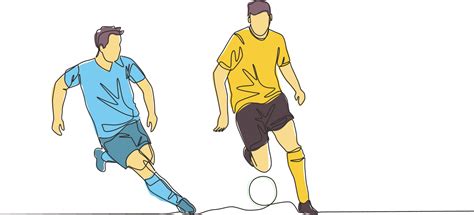 Single Continuous Line Drawing Of Young Energetic Football Player Chasing Opponent Player Who