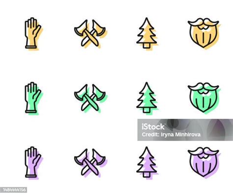 선 나무 보호 장갑 나무 도끼 및 콧수염과 수염 아이콘을 설정합니다 벡터 가루로 빻은에 대한 스톡 벡터 아트 및 기타 이미지 가루로 빻은 가죽 건설 산업 Istock