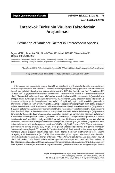 Pdf Evaluation Of Virulence Factors In Enterococcus Species