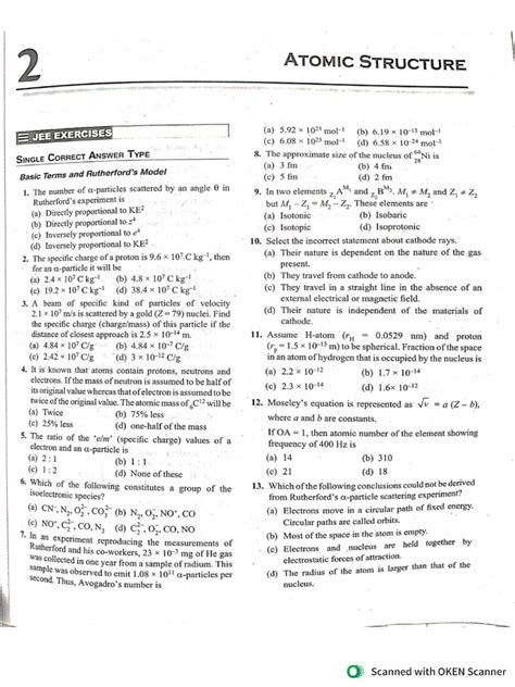Practice Questions Atomic Structure Pdf