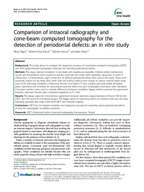 Pdf Comparison Of Intraoral Radiography And Cone Beam Computed Tomography For The Detection Of