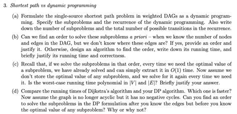 Solved 3 Shortest Path Vs Dynamic Programming A Formulate