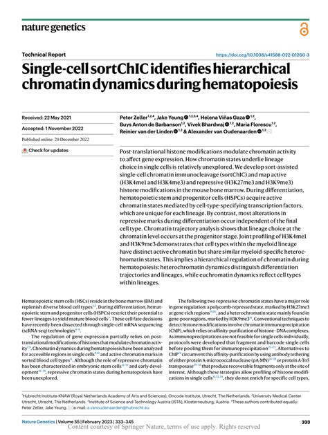 Pdf Single Cell Sortchic Identifies Hierarchical Chromatin Dynamics During Hematopoiesis