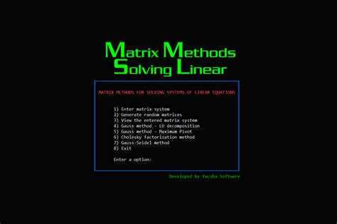 Matrix Numerical Methods For Solving Systems Of Linear Equations In C