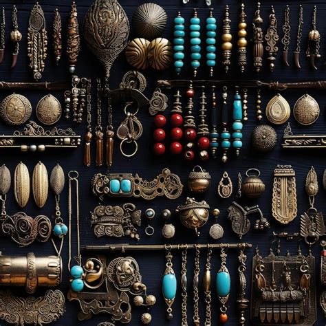 Premium AI Image Display Of Antique Jewelry And Accessories In A Dark