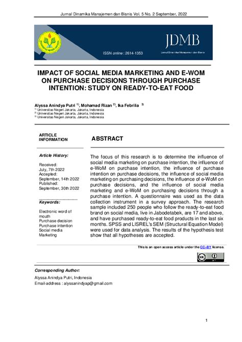 Pdf The Influence Of Social Media Marketing And E Wom On Purchase Decisions Through Purchase