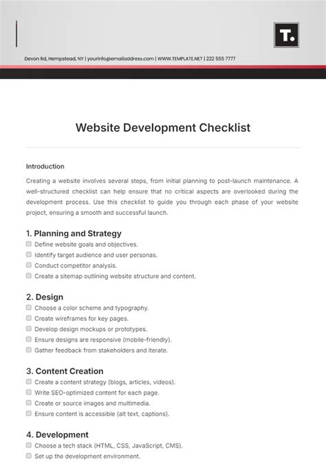 Free Website Development Checklist Template To Edit Online