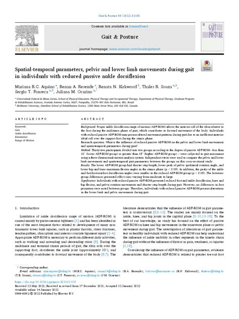 Spatial Temporal Parameters Pelvic And Lower Limb Movements During