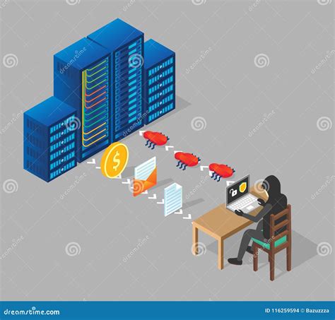 Hacking Server Vector Isometric Illustration Stock Vector