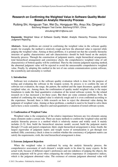 Pdf Research On Confirming The Weighted Value In Software Quality Model Based On Analytic