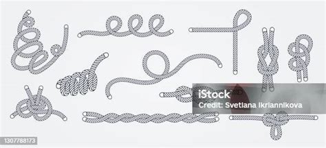 바다 로프 매듭과 루프 세트 해양 밧줄과 선원 선박 매듭 코드 선원 국경 매듭 돛 패키지 로프 루프 문자열 해상 루프 벡터
