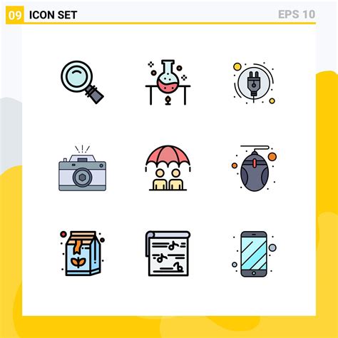 Filledline Flat Color Pack Of 9 Universal Symbols Of Business Photo Science Lab Capture Camera