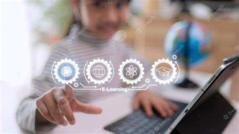 Premium Photo Education Technology Concept Schoolgirl Learning In The Room Online School