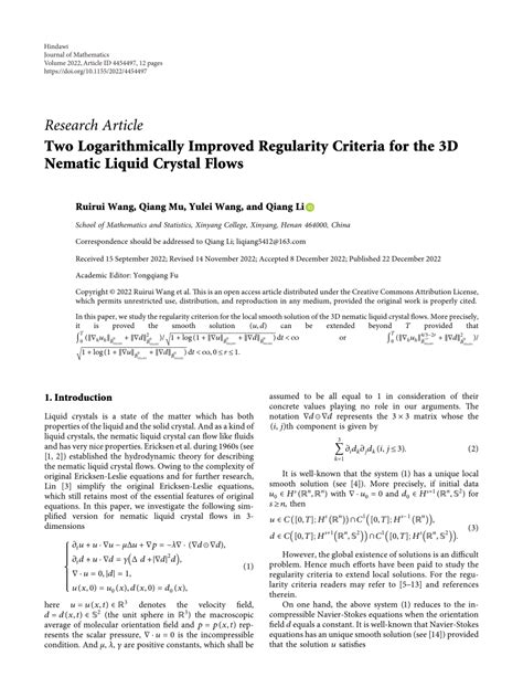 Pdf Two Logarithmically Improved Regularity Criteria For The 3d