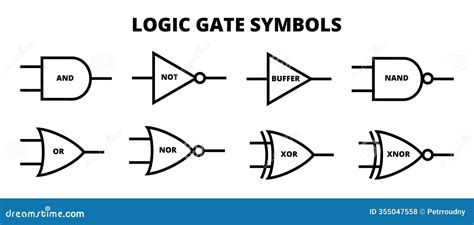 Vector Set Of Logic Gate Symbols Symbols For Logic Gates Line Or Outline Black And White Icons