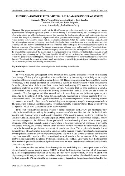Pdf Identification Of Electro Hydraulic Load Sensing Servo System