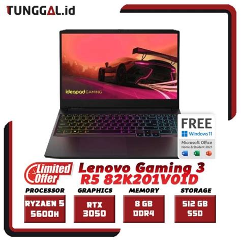 Promo LENOVO IdeaPad GAMING 3 V0ID Ryzen 5 5600H 8GB 512GB RTX3050 W11 OHS 8GB Diskon 7 Di