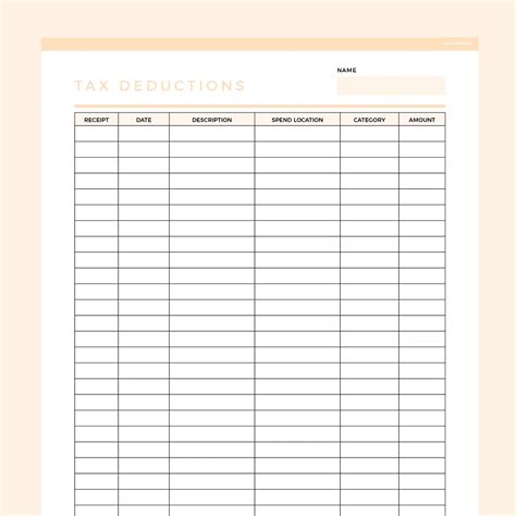 Editable Tax Deduction Tracker Instant Download Fillable Pdf A4 And
