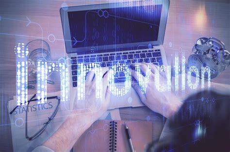 Premium Photo Double Exposure Of Mans Hands Typing Over Computer Keyboard And Data Theme