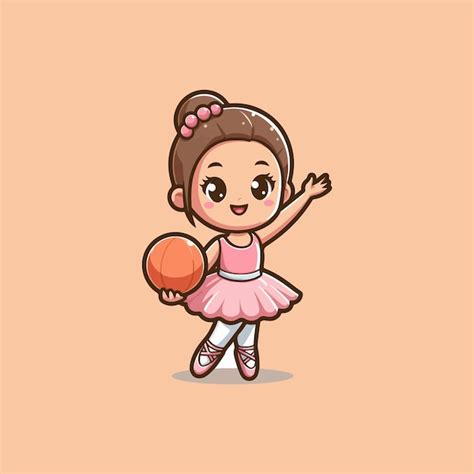 Cute Ballerina Girl Dancing Ballet Cartoon Vector Icon Illustration
