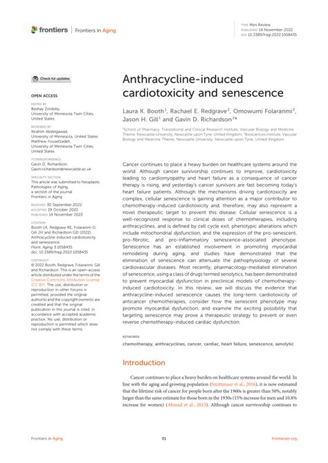 Pdf Anthracycline Induced Cardiotoxicity And Senescence